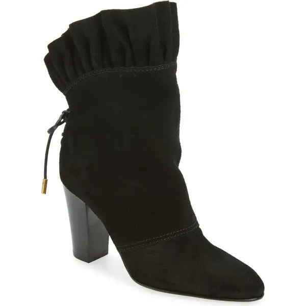 Chloé Anouk Ruffled Suede Ankle Boot - Black