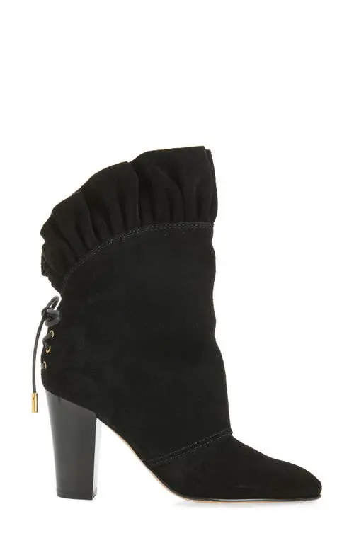 Chloé Anouk Ruffled Suede Ankle Boot - Black