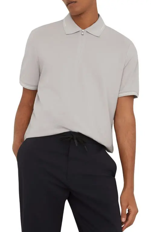 REISS Vale Half Zip Polo Shirt - Soft Grey