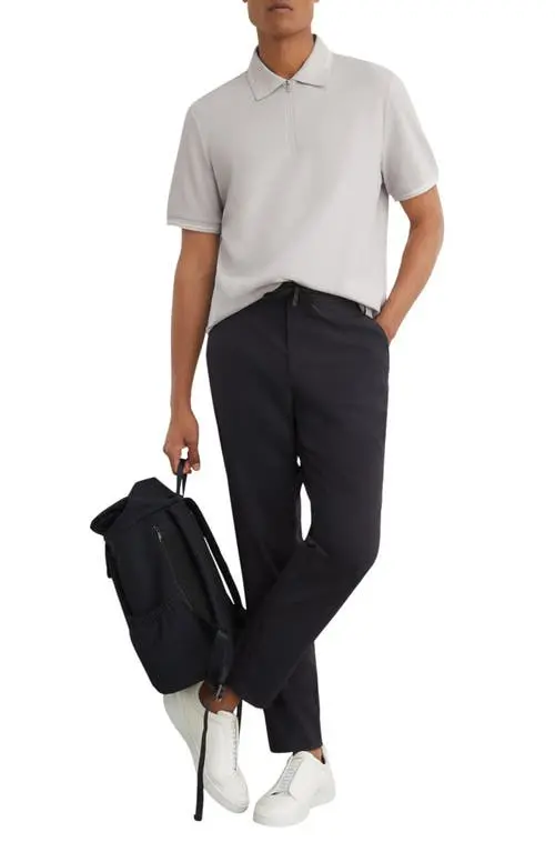 REISS Vale Half Zip Polo Shirt - Soft Grey