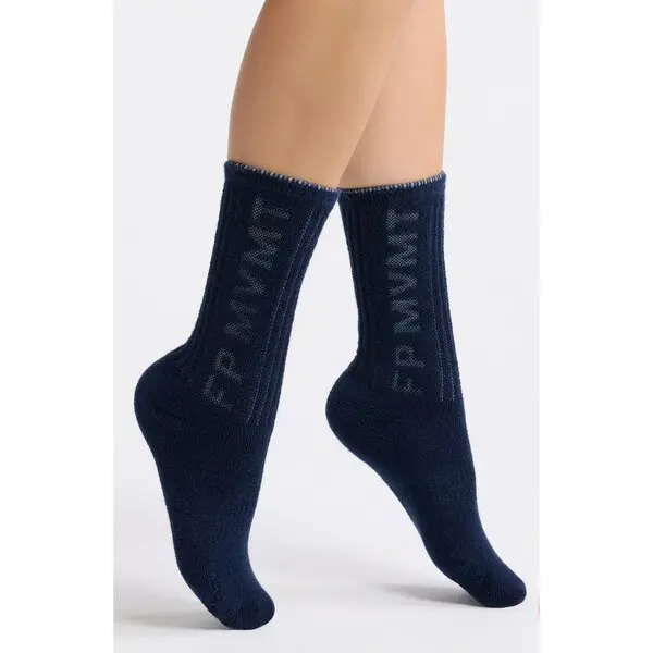 Free People Recovery Cotton Blend Terry Crew Socks - Midnight