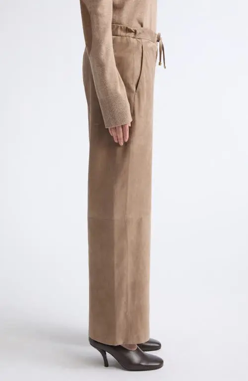 Max Mara Tempio Suede Straight Leg Leather Pants - Colonial