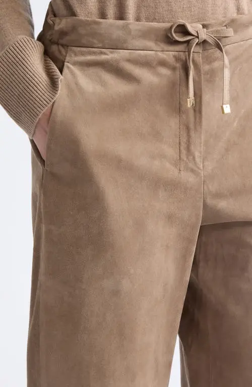 Max Mara Tempio Suede Straight Leg Leather Pants - Colonial