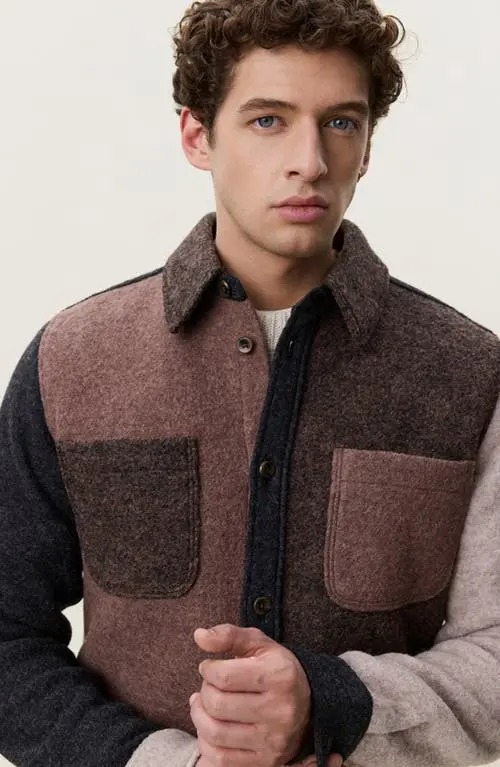 LES DEUX Wool Colorblocked Overshirt - Mol Brown