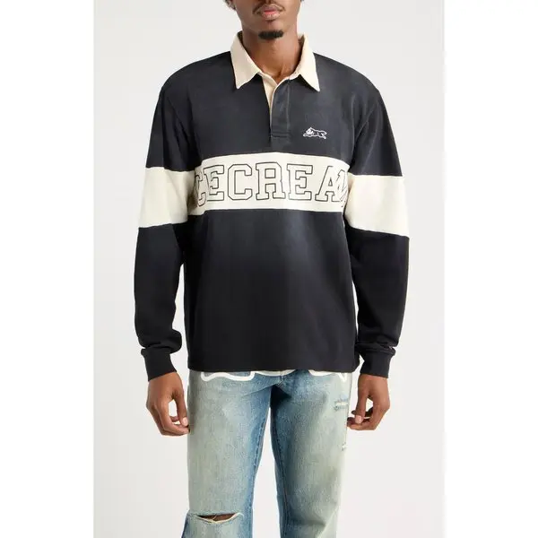 ICECREAM Ginger Stripe Cotton Polo Sweatshirt - Black
