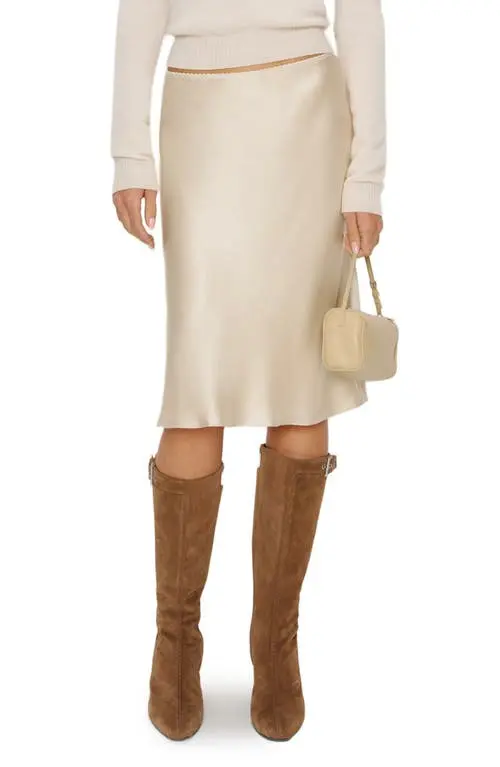 REFORMATION Layla Silk Midi Skirt - Almond