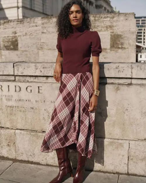 Mint Velvet Checked Layered Midi Dress
