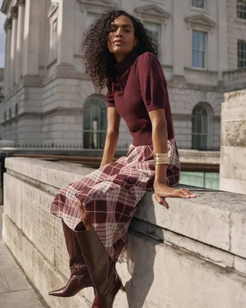 Mint Velvet Checked Layered Midi Dress