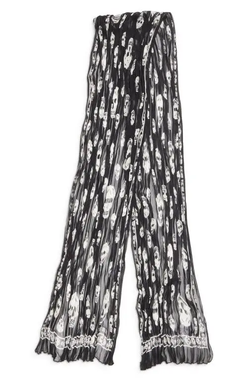 Alexander McQueen Skull Print Pleated Silk Scarf - Black/ivory