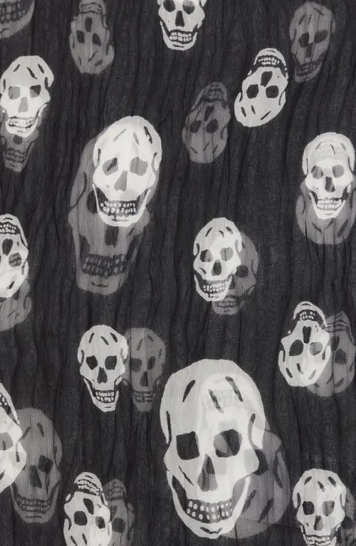 Alexander McQueen Skull Print Pleated Silk Scarf - Black/ivory