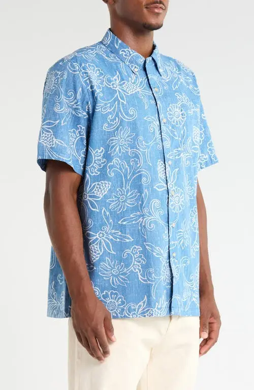 Reyn Spooner Hawaiian Gardenias Floral Button Down Shirt - Horizon Blue