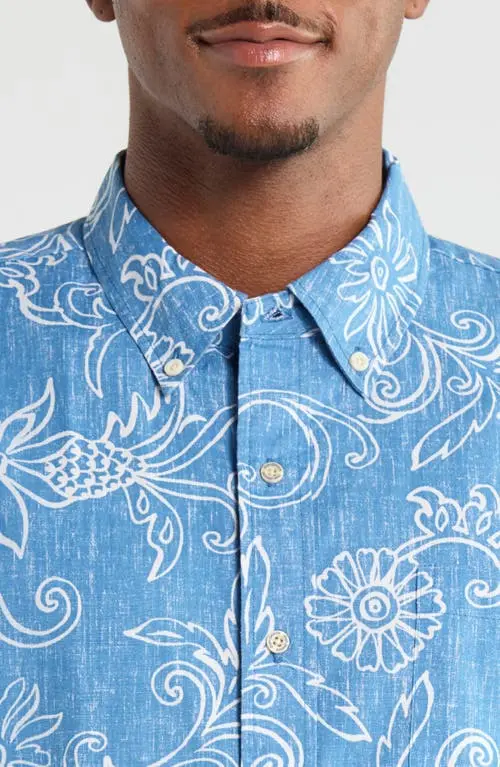 Reyn Spooner Hawaiian Gardenias Floral Button Down Shirt - Horizon Blue
