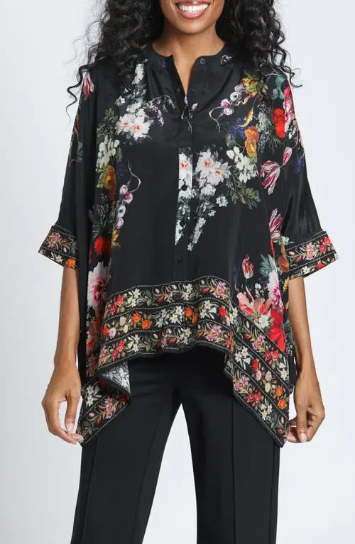 APNY Front Button Kimono Top - Carbon/crimson Multi