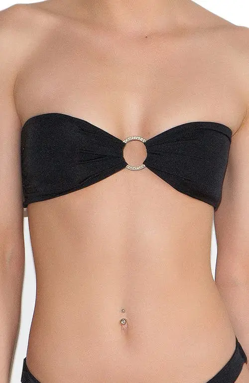 CHERINA BEACHWEAR Hazel Bandeau Adjustable With Circular Center Accent Bikini Top - Black