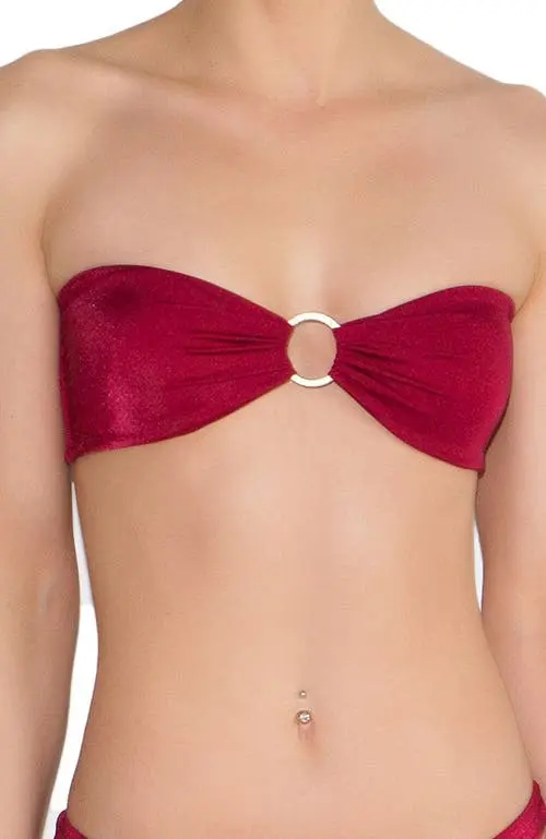 CHERINA BEACHWEAR Hazel Bandeau Adjustable With Circular Center Accent Bikini Top - Red