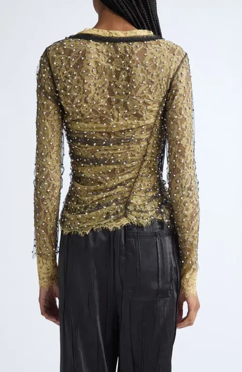 SIEDRES Faye Studded Lace & Mesh Top - Black/yellow
