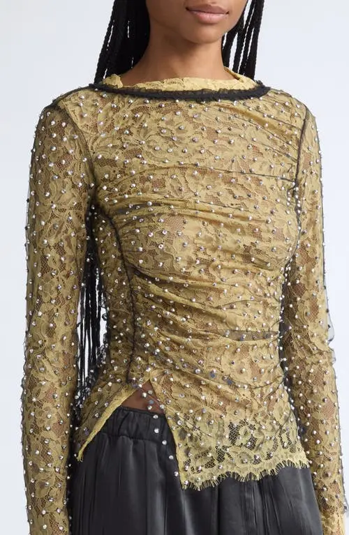 SIEDRES Faye Studded Lace & Mesh Top - Black/yellow
