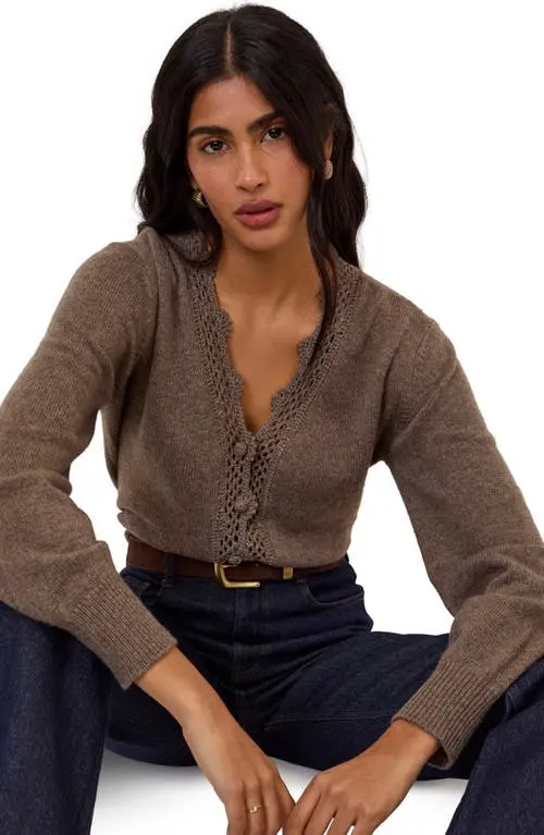 NOBODY'S CHILD Openwork Trim Wool Blend Cardigan