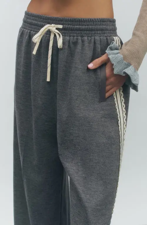 MAUDE CLUB Jackson Wide Leg Pants With Lace Trim