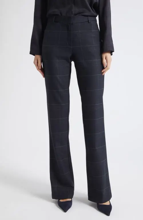 Marella Galante Plaid Wool Blend Straight Leg Pants - Navy