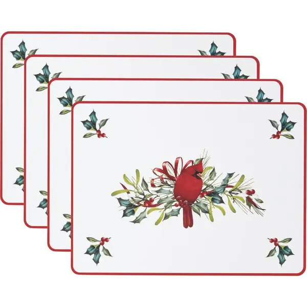 LENOX Winter Greetings Cardinal Cork Placemats, Set Of 4