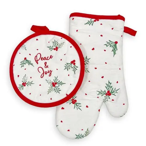 LENOX Bayberry Peace & Joy Oven Mit And Pot Holder 2 Piece Set - Multicolor