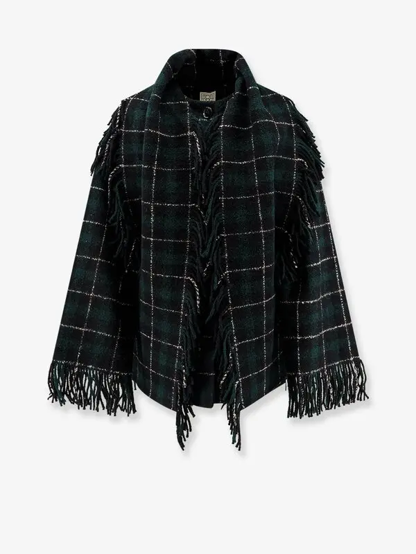 TOTEME Fringed Scarf Madras Wool Coat