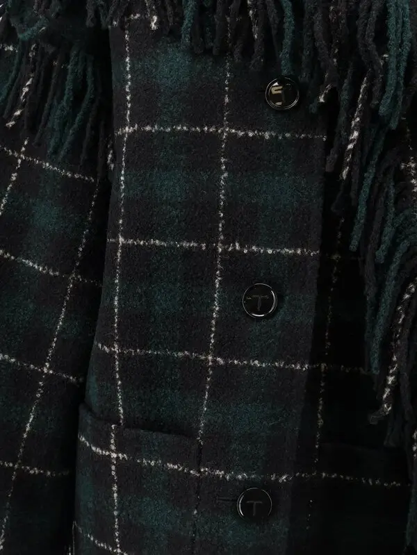 TOTEME Fringed Scarf Madras Wool Coat
