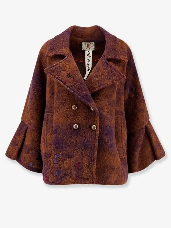 BYE FIRENZE Wool Blend Coat With Floral Embroidery