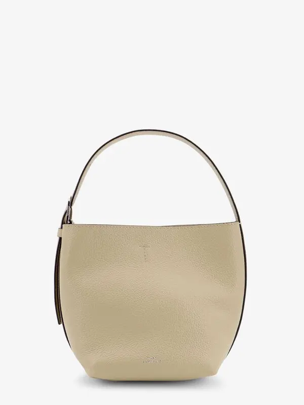 TOTEME Petite Belted Leather Handbag With Logo Lettering Print - Beige