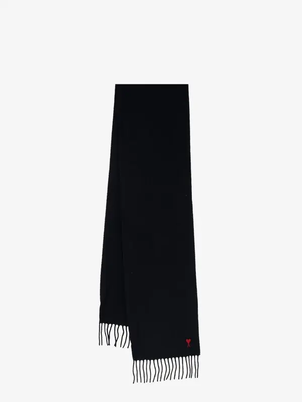 AMI Paris Wool Scarf With De Cœur Embroidery