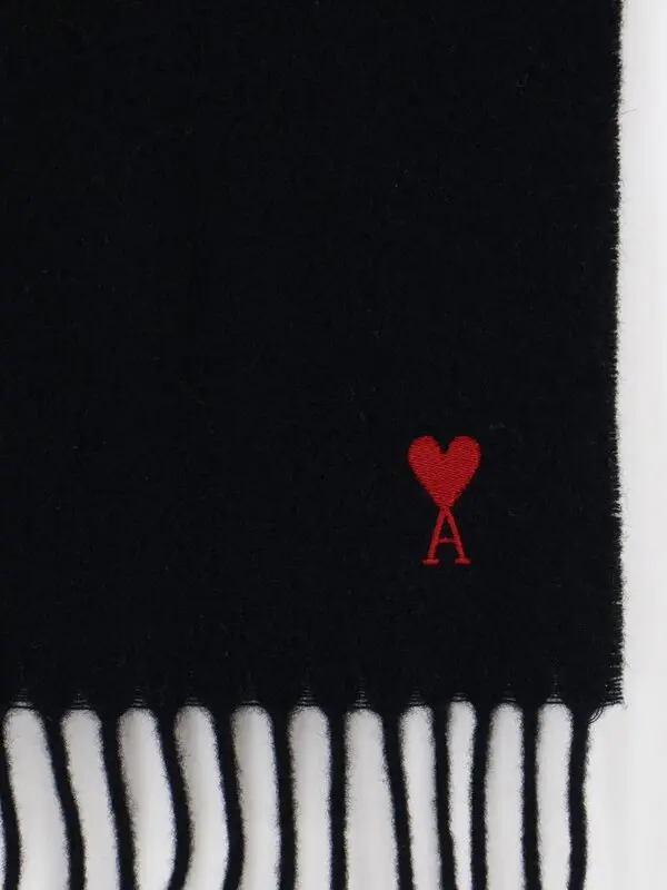 AMI Paris Wool Scarf With De Cœur Embroidery
