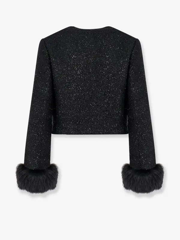 SELF-PORTRAIT Cropped Wool Blend Blazer With Allover Laminated Details