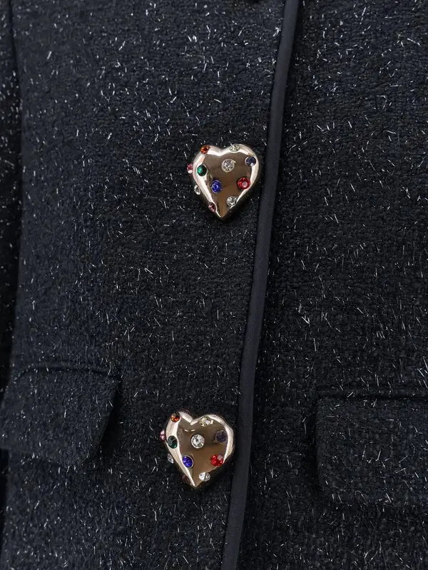 SELF-PORTRAIT Cropped Wool Blend Blazer With Allover Laminated Details