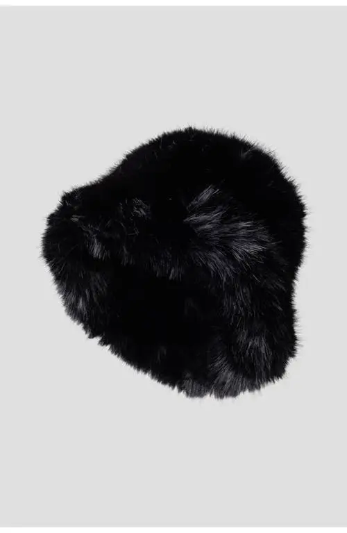 Natori Faux Fur Solid Faux Fur Bucket Hat - Black