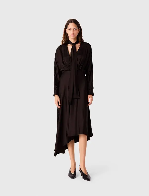 Maje Asymmetrical Satin Midi Dress