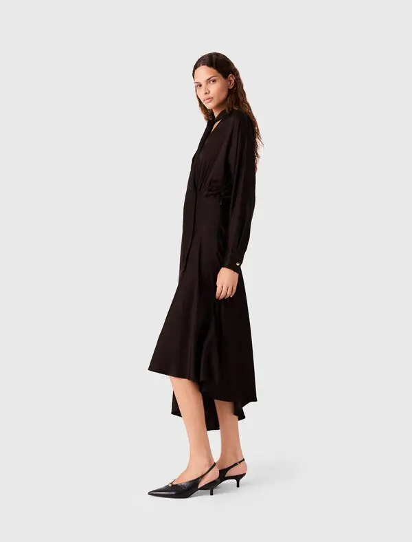 Maje Asymmetrical Satin Midi Dress