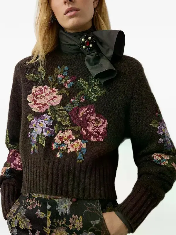 Ralph Lauren Floral-intarsia Cashmere Sweater