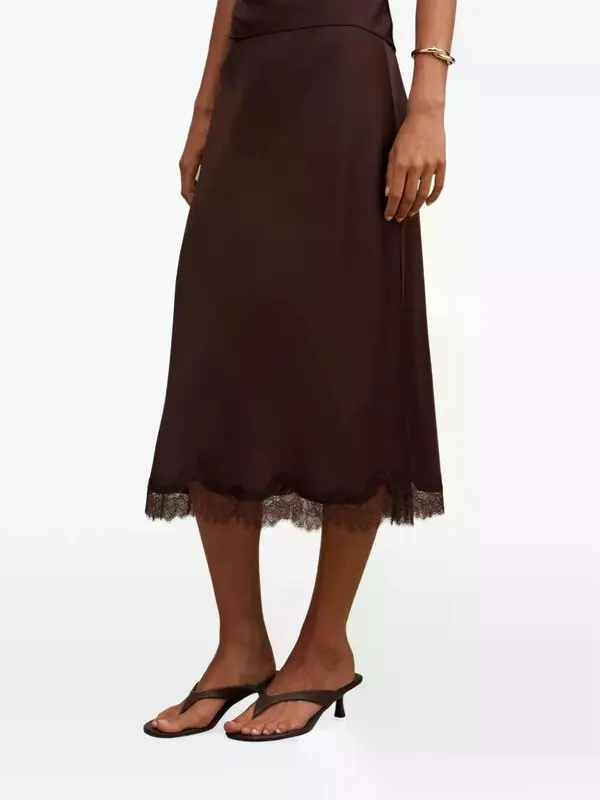 EVER NEW Enola Lace-trim Satin-finish Midi Skirt