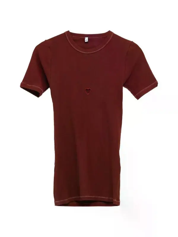 BASERANGE Heart-embroidered Ribbed T-shirt - Red