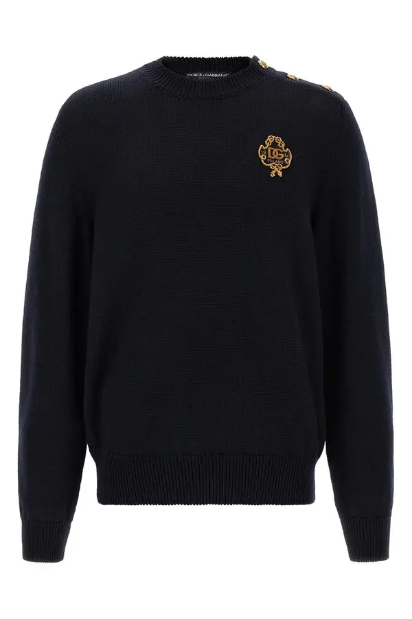 Dolce & Gabbana Embroidered Coat Of Arms Sweater - Blue