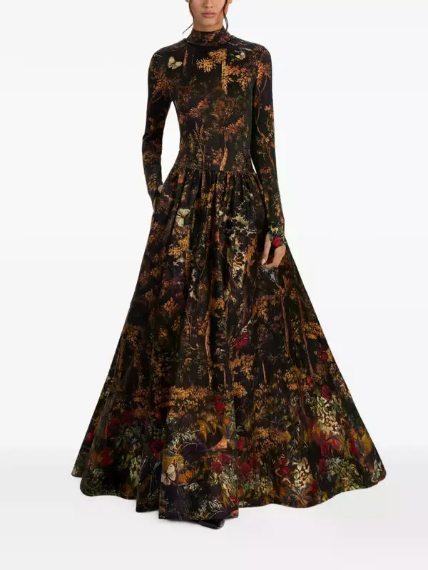 Alice + Olivia Chara Forest-print High-neck Maxi Dress