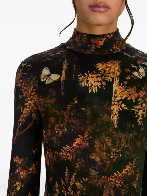 Alice + Olivia Chara Forest-print High-neck Maxi Dress