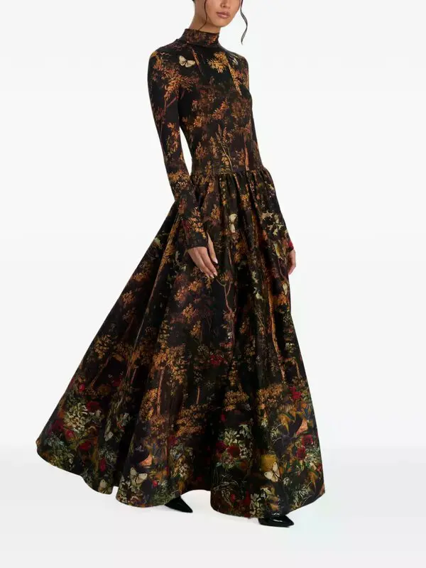 Alice + Olivia Chara Forest-print High-neck Maxi Dress