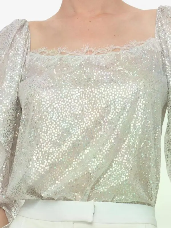 GEMY MAALOUF Lace-trim Shimmery Top