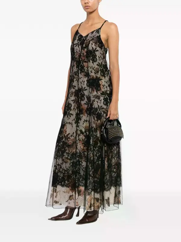 QUETSCHE Floral-lace Tulle-overlay Dress - Black