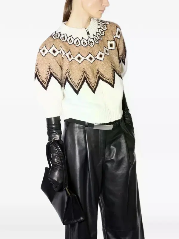 Liviana Conti Fair Isle-knit Zip-up Sweater - White