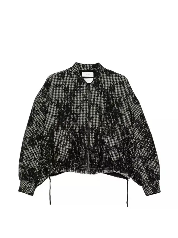 QUETSCHE Houndstooth-pattern Floral-print Jacket