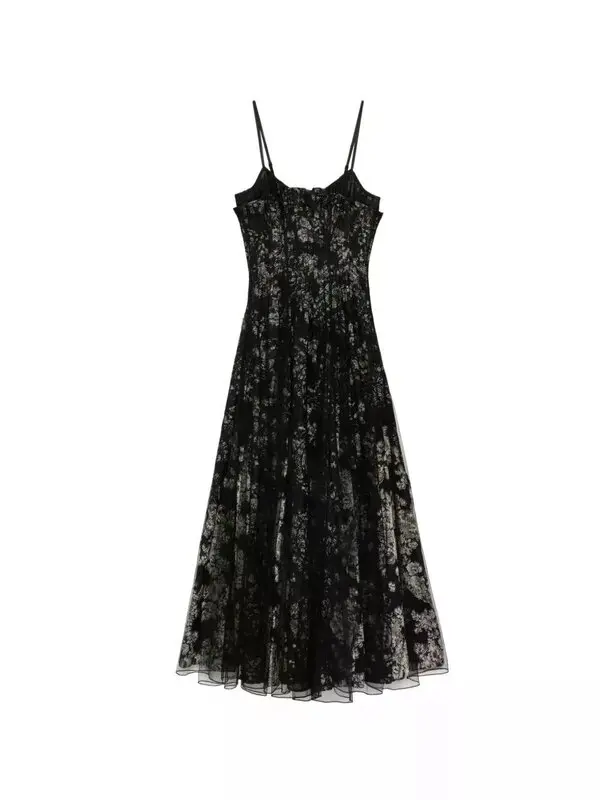 QUETSCHE Floral-jacquard Tulle-overlay Dress - Black
