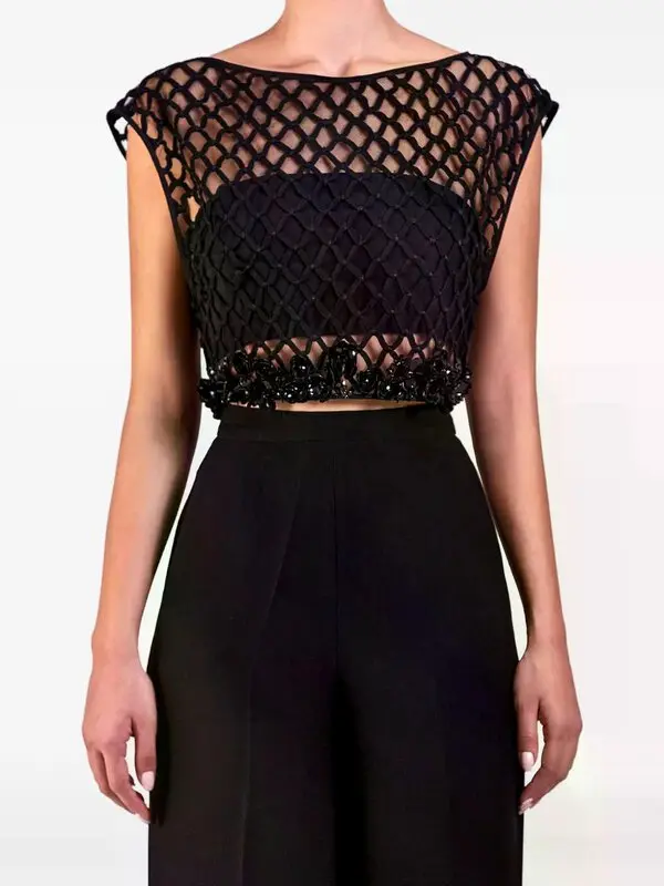 GEMY MAALOUF Embellished Mesh-overlay Top